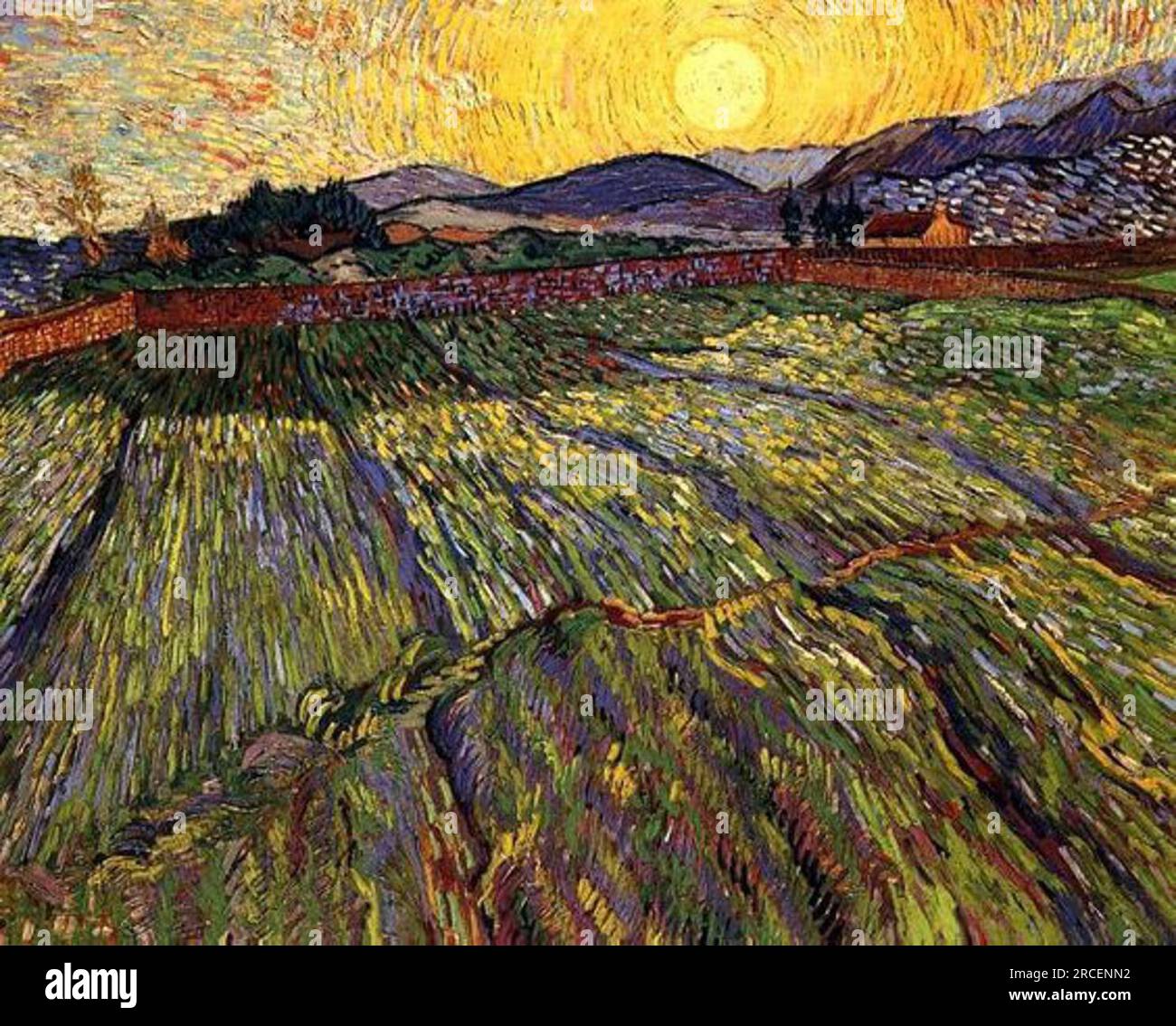 Wheat Field with Rising Sun 1889 by Vincent van Gogh Stock Photo - Alamy
