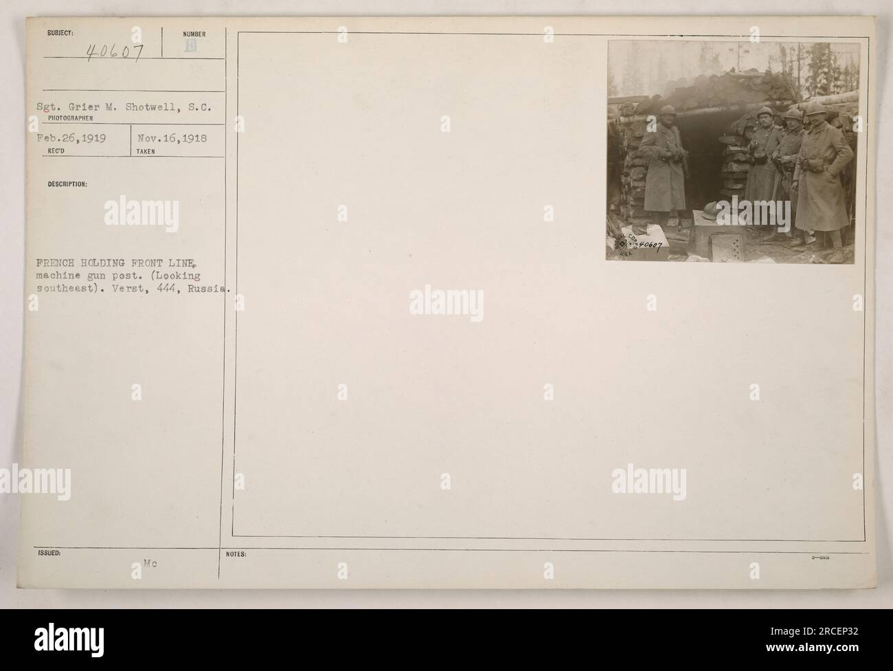 A photograph taken by Sgt. Grier M. Shotwell on February 26, 1919 ...