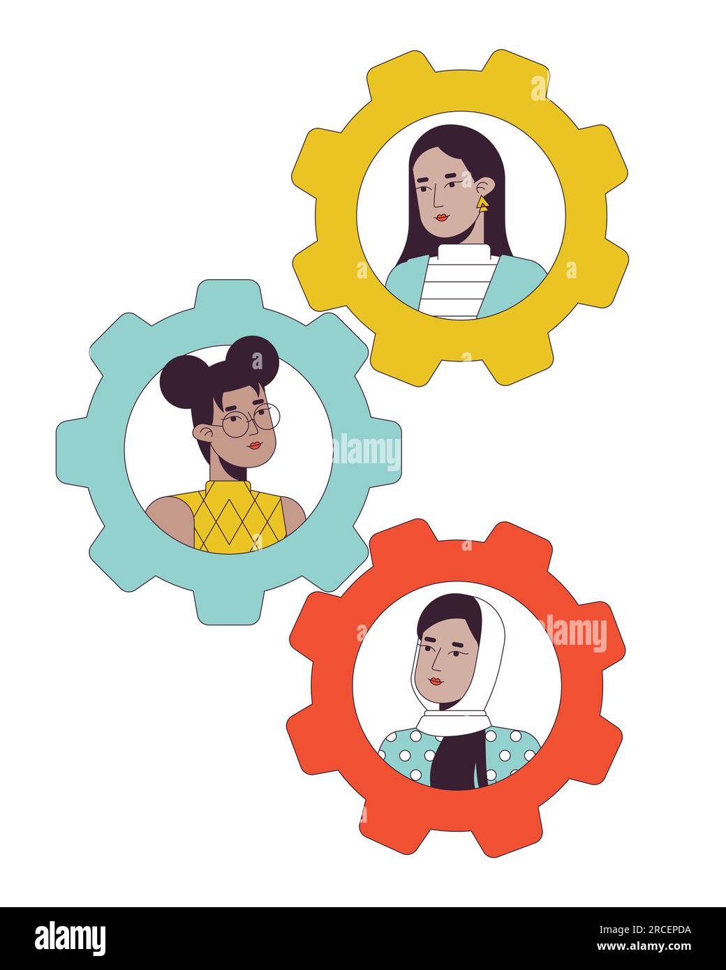 Teamwork gears flat line concept vector spot illustration Stock Vector ...