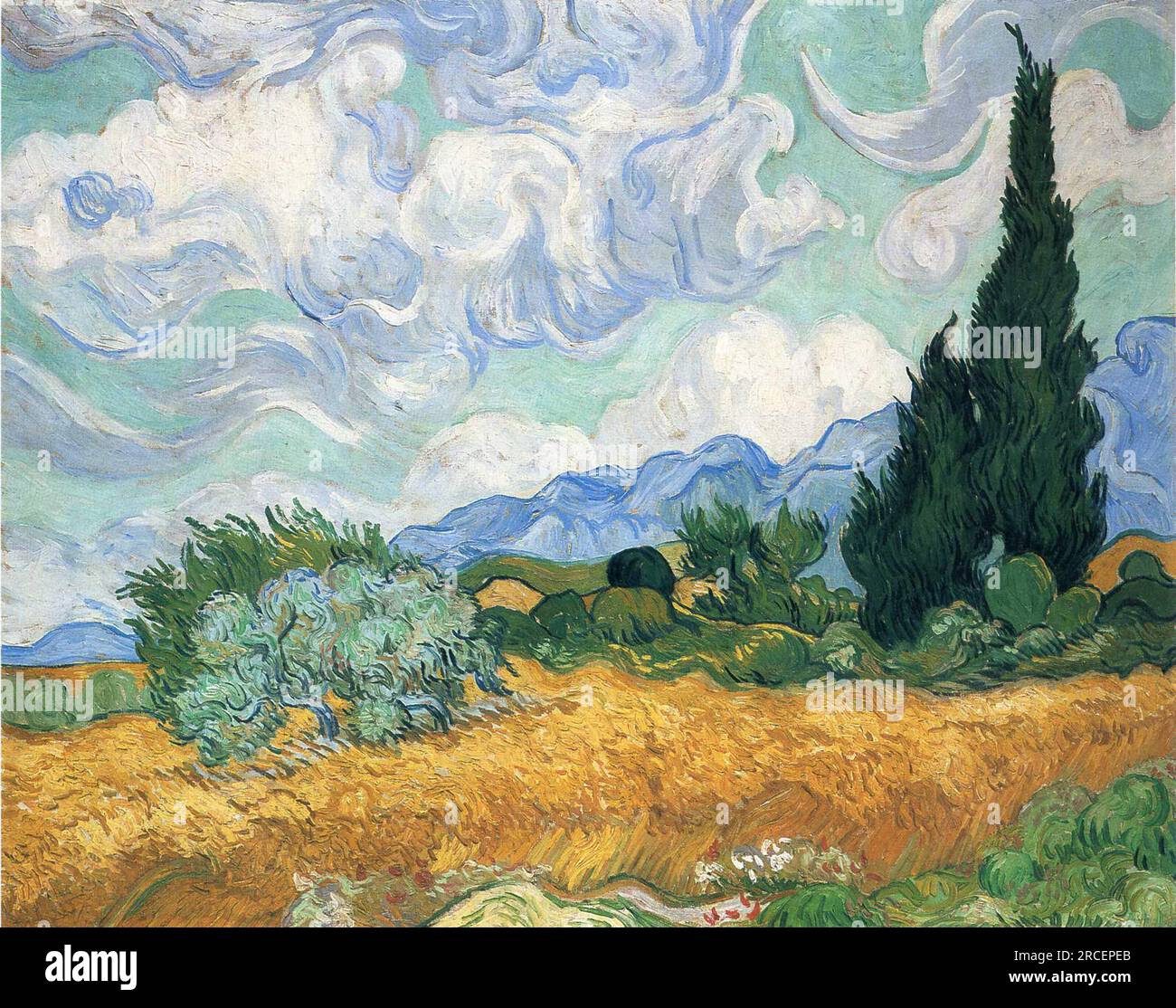 Wheatfield with cypress tree 1889; Saint-rémy-de-provence, France by ...