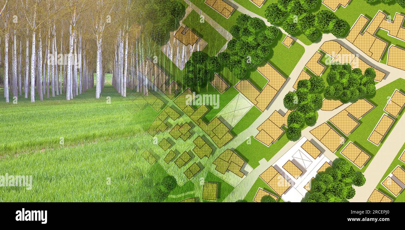 Imaginary topographic cadastral map and land parcels of territory with ...