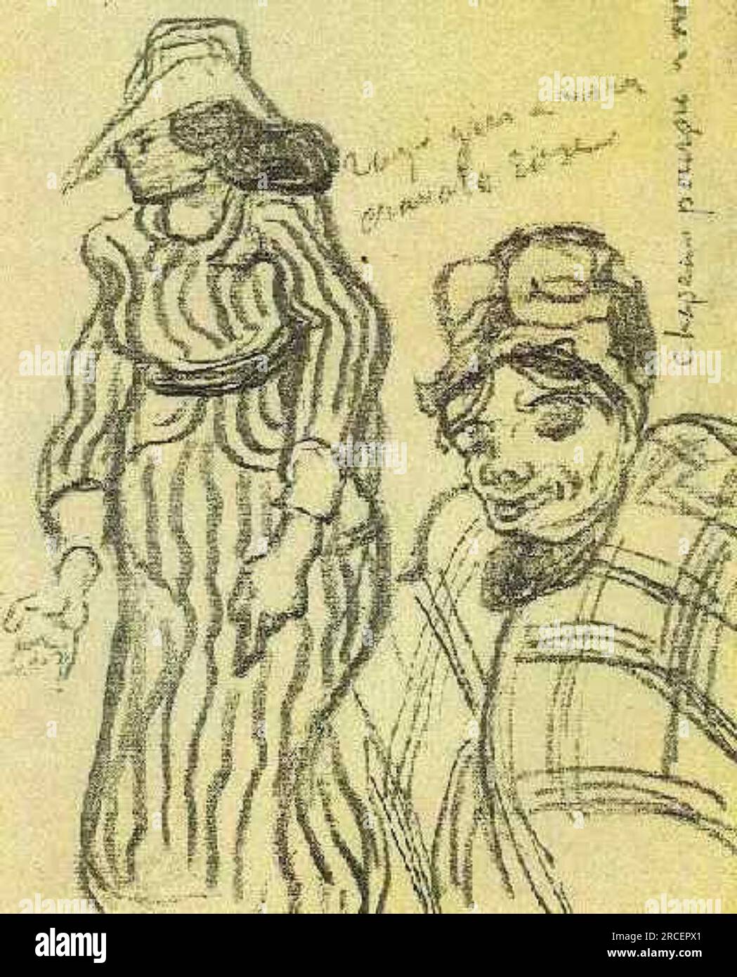 Sketch of a Lady with Striped Dress and Hat and of Another Lady, Half ...