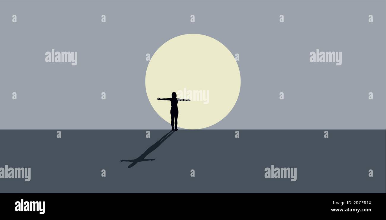 girl with raised arms silhouette with shadow on dark background Stock ...