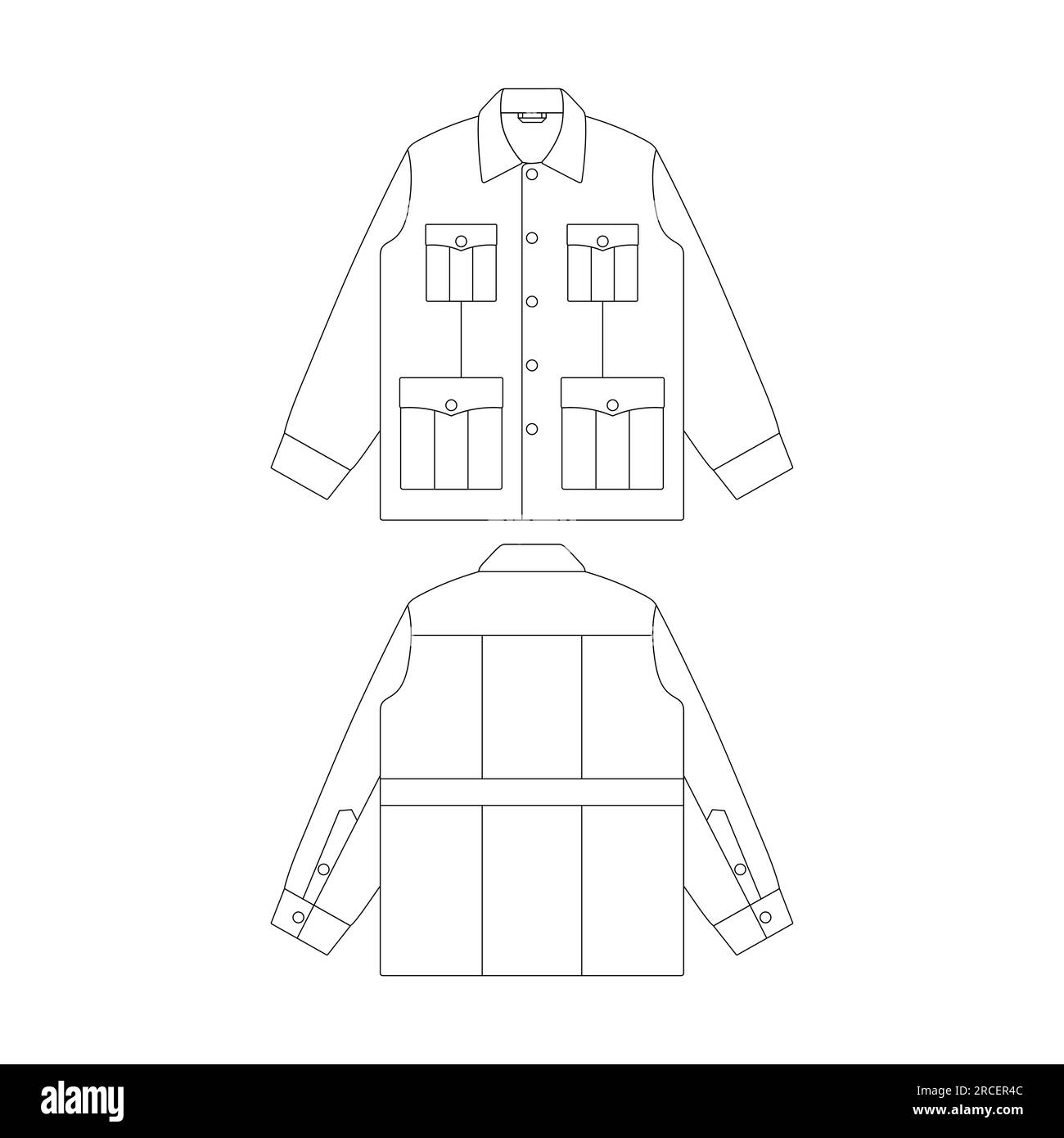 Template safari jacket vector illustration flat sketch design outline ...