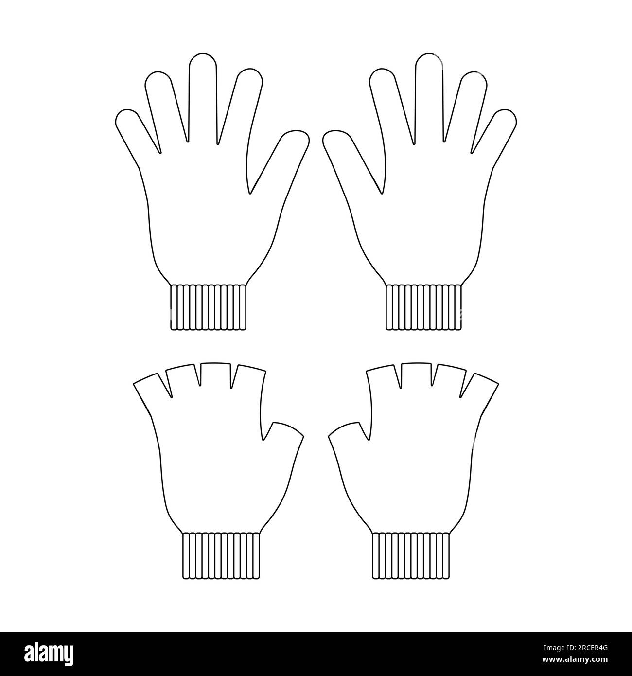 Template gloves and half finger illustration flat design outline ...
