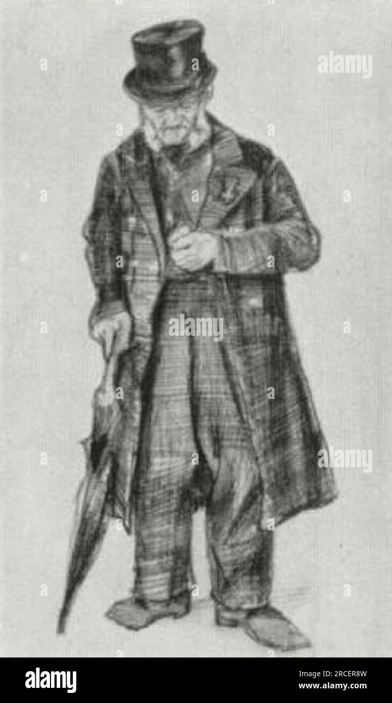 Orphan Man with Top Hat and Umbrella Looking at his Watch 1882; Haag ...