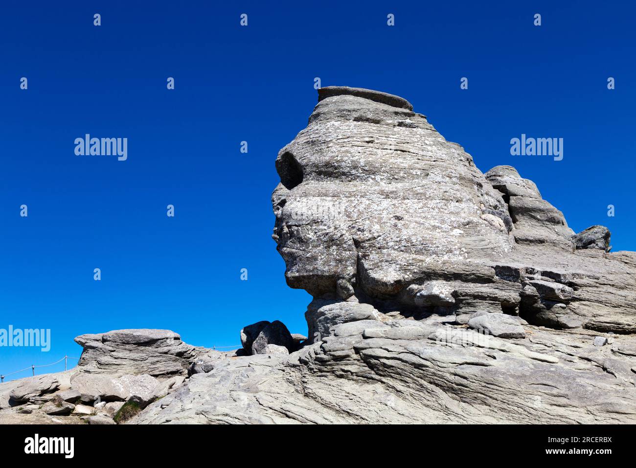 The Sphinx (Sfinxul) natural rock formation in the Bucegi Natural Park, Bucegi Mountains ...