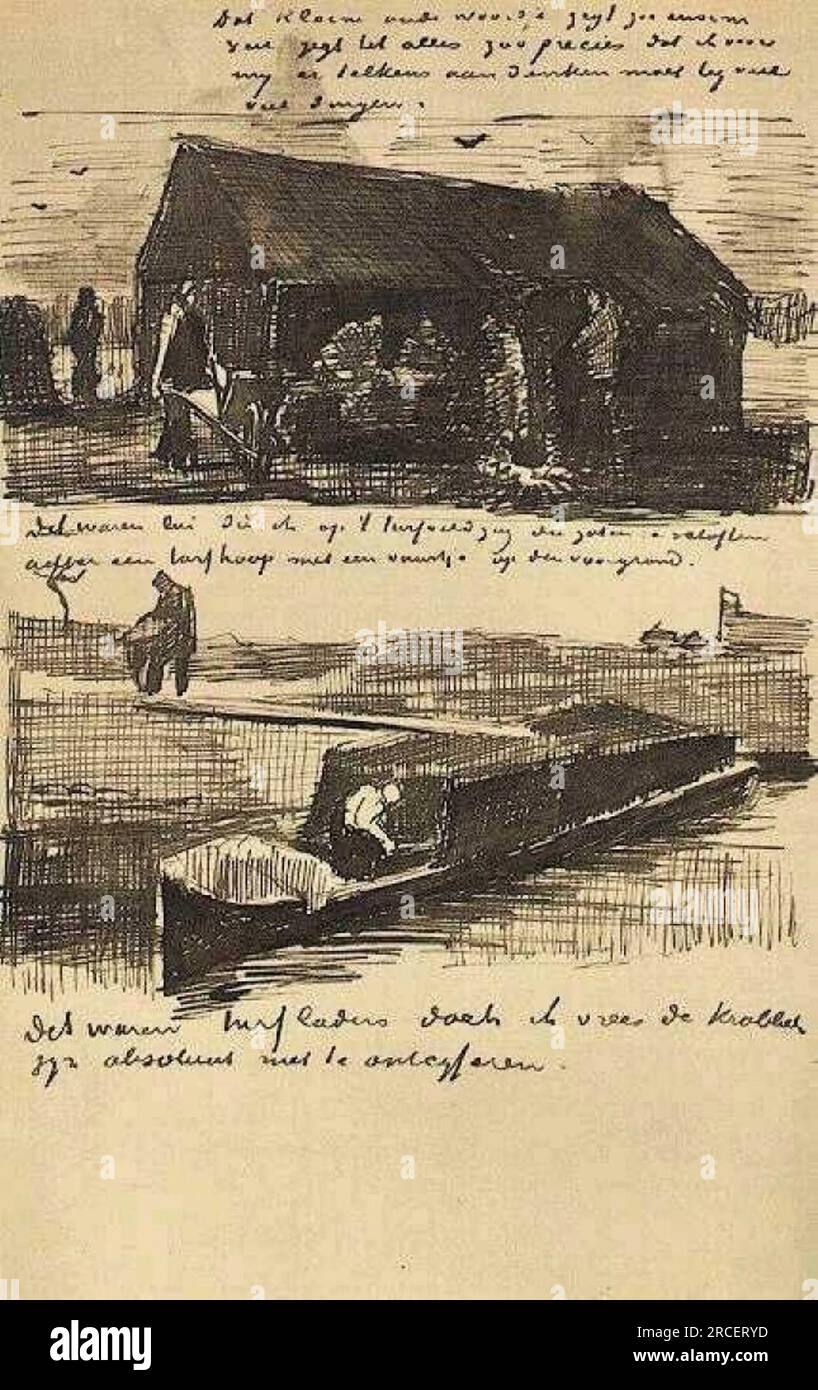 Workman beside a Mound of Peat, and a Peat Boat with Two Figures 1883 ...