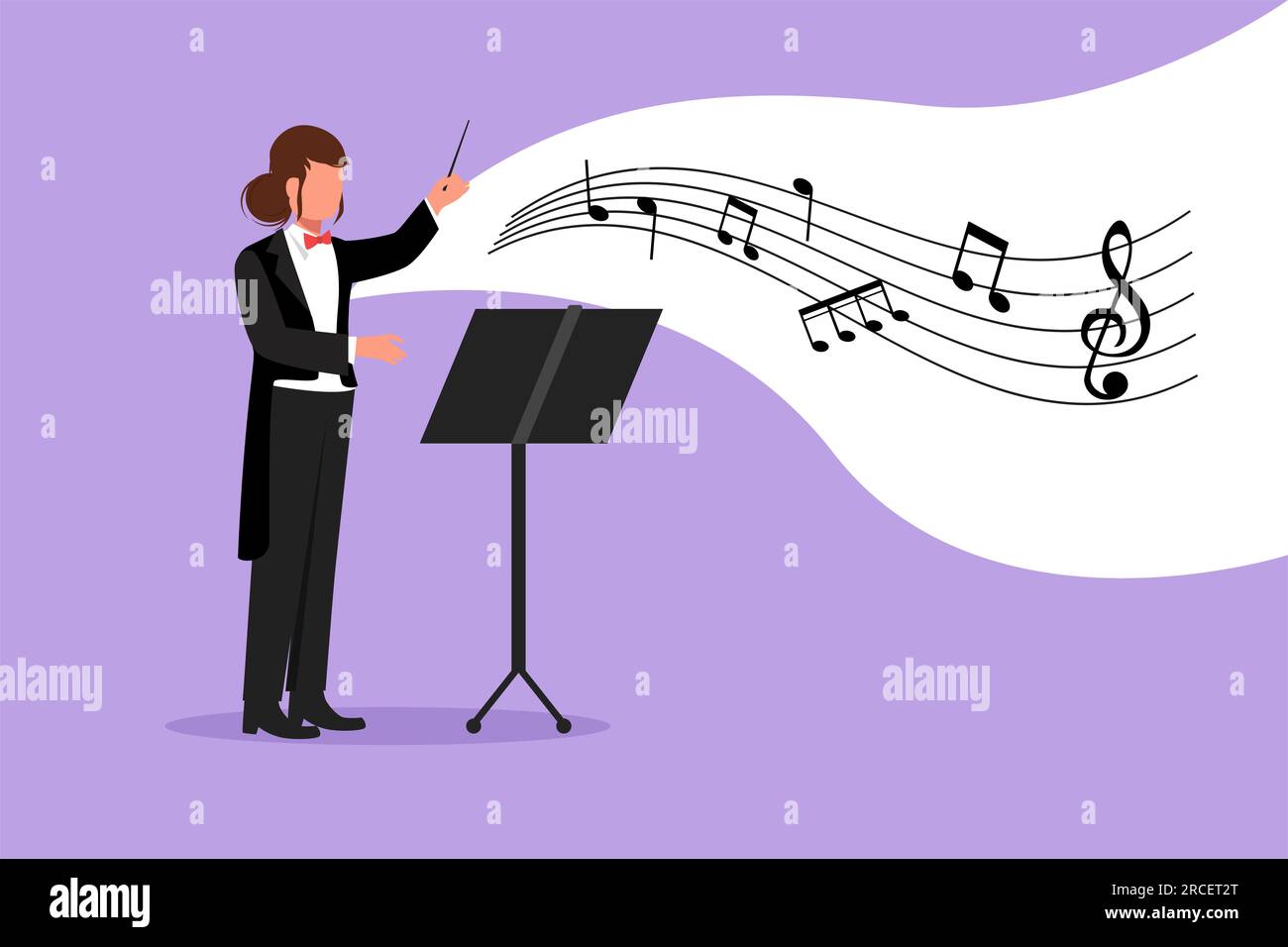 Business flat cartoon style draw woman conductor. Female musician ...
