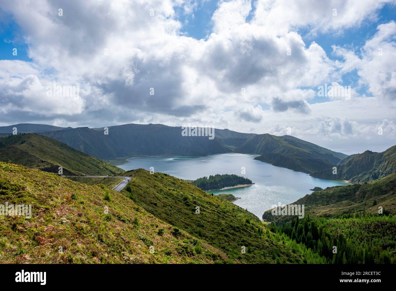 Landscape view in the Fire Lake "Lagoa do Fogo" in the island of Sao ...