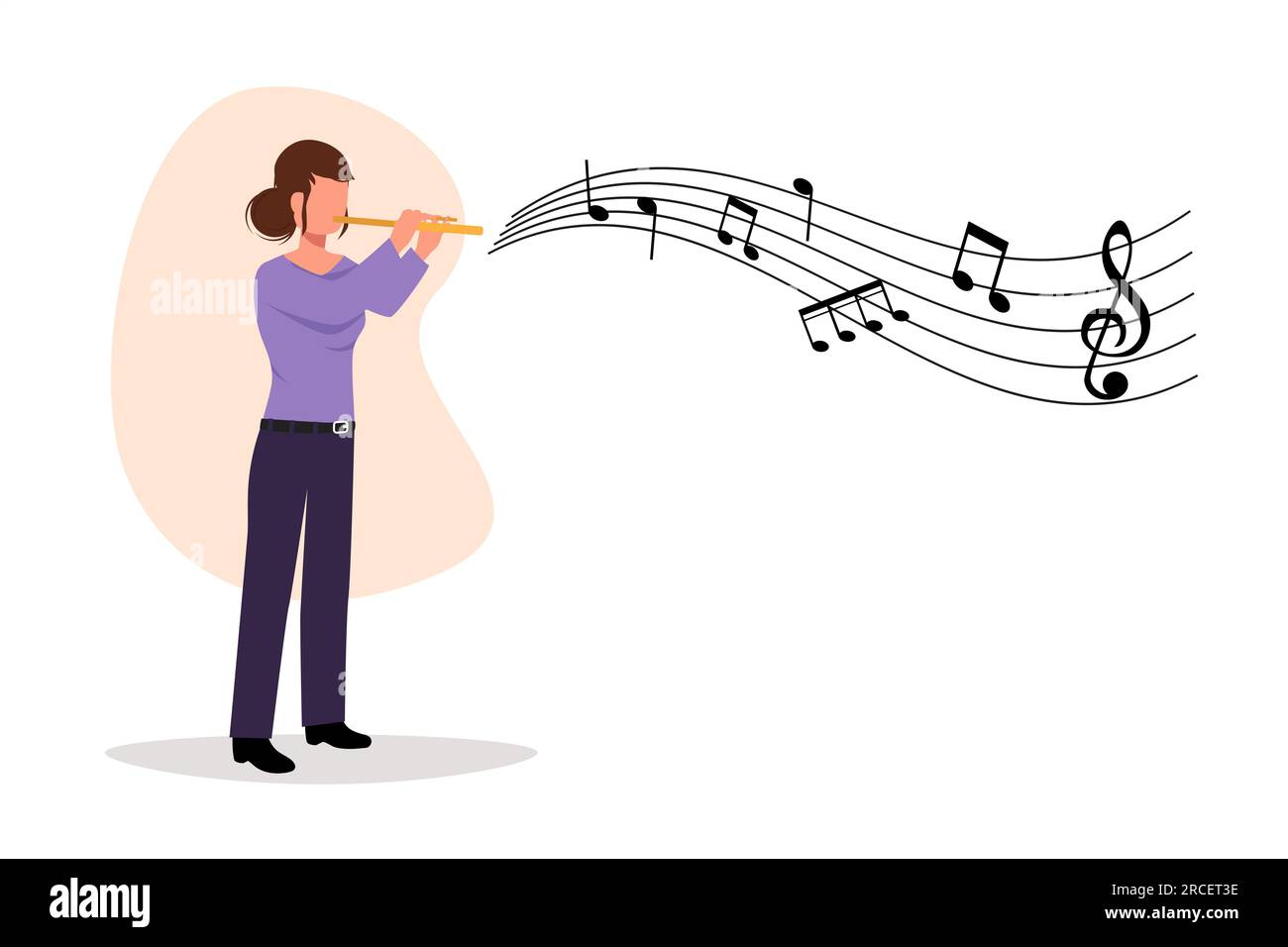 Business flat cartoon style drawing female musician playing flute ...