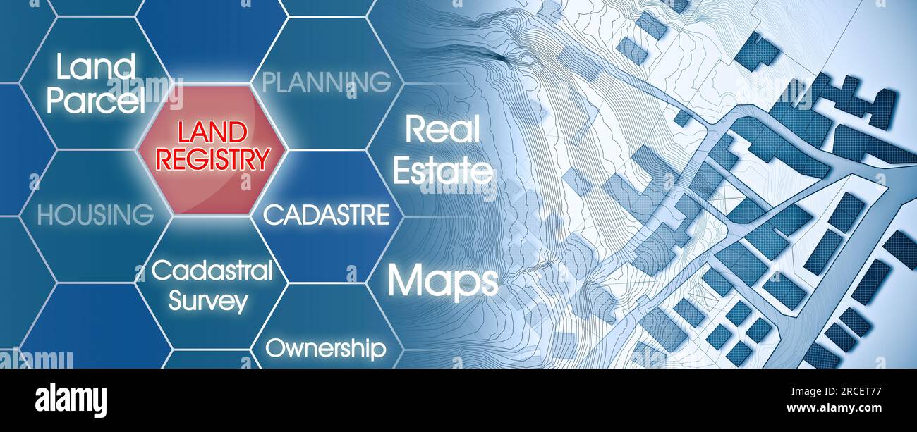Imaginary cadastral map of territory with buildings, roads and land ...
