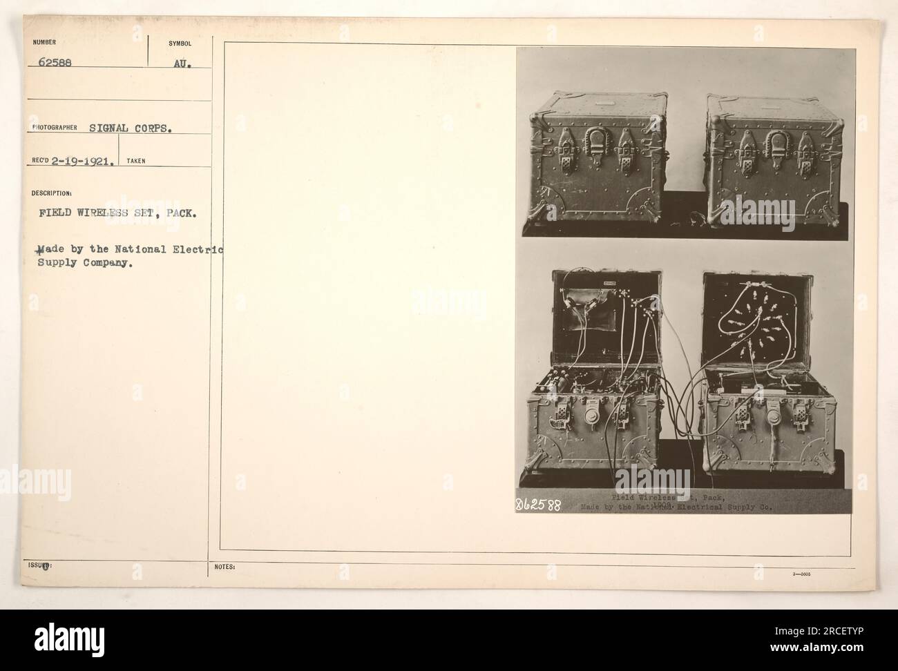 Field wireless set, pack, made by the National Electric Supply Company ...