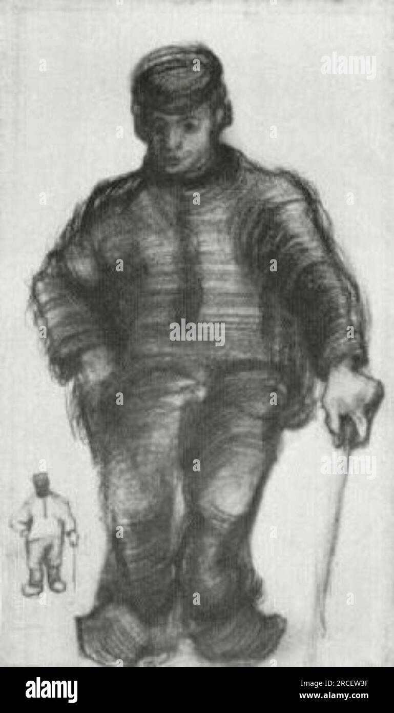 Peasant with Walking Stick, and Little Sketch of the Same Figure 1885 ...