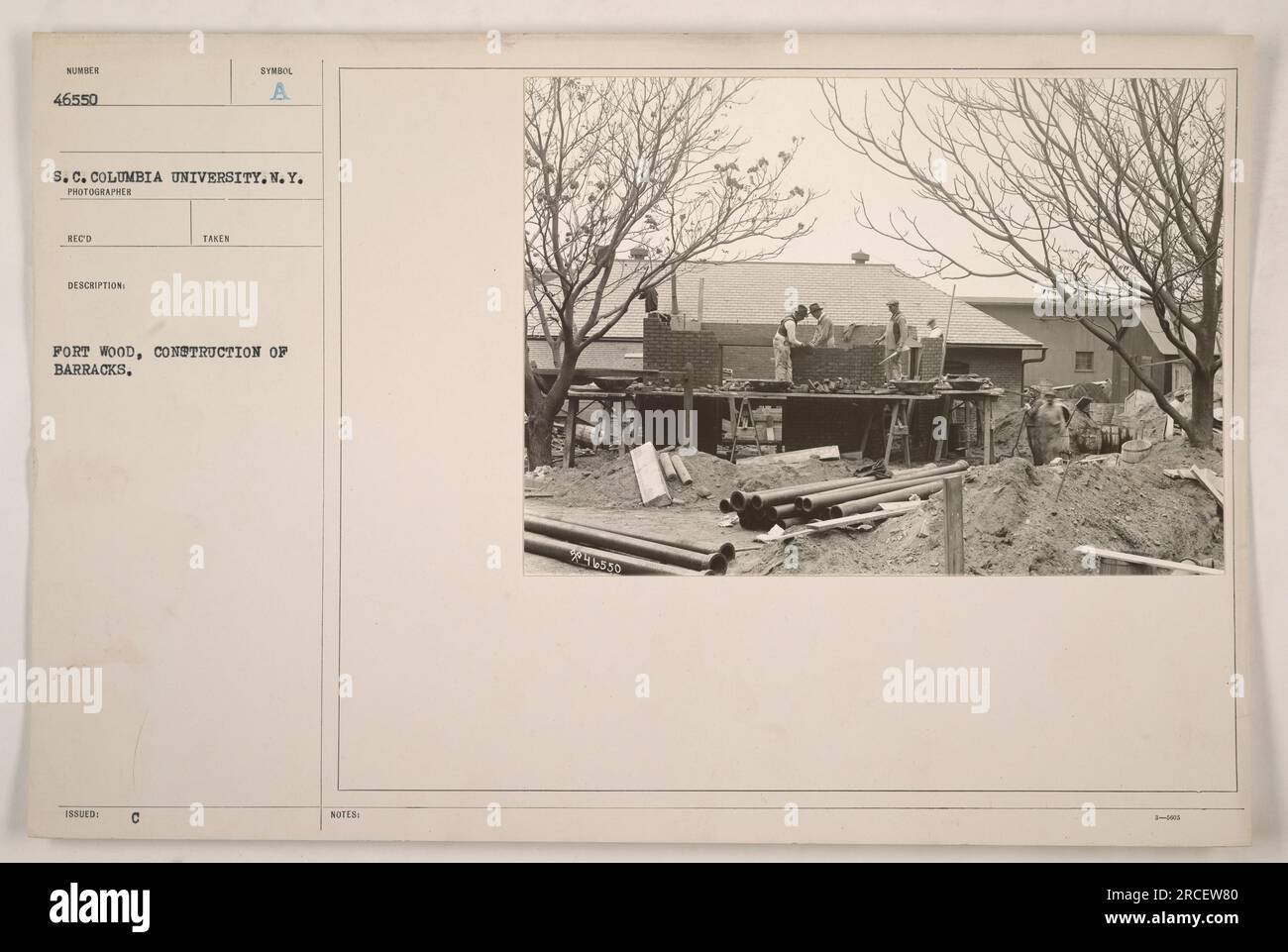 Image showing the construction of barracks at Fort Wood during World ...