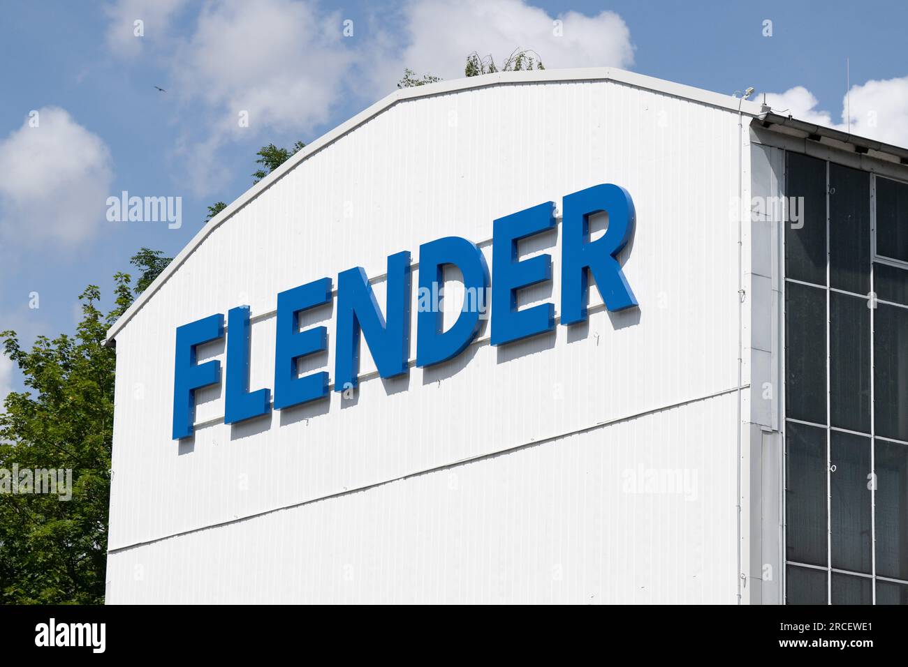 Penig, Germany. 14th July, 2023. The lettering "Flender" is on a ...