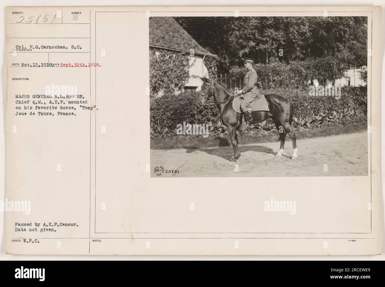 This image shows Major General H.L. Rogers, Chief Q.M., A.E.F., riding ...