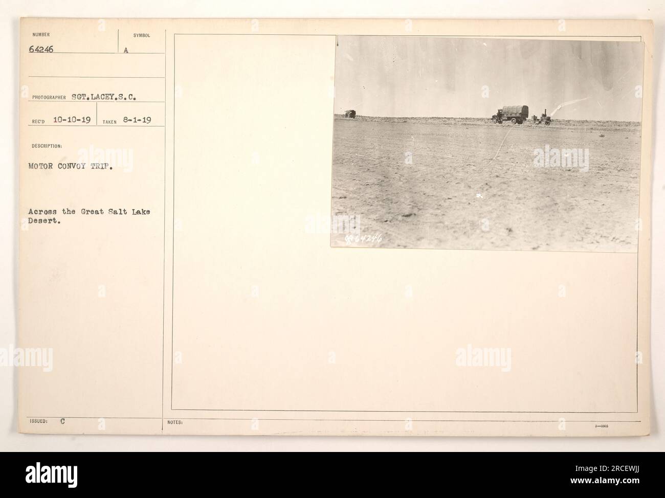 Motor convoy crossing the Great Salt Lake Desert during World War I ...