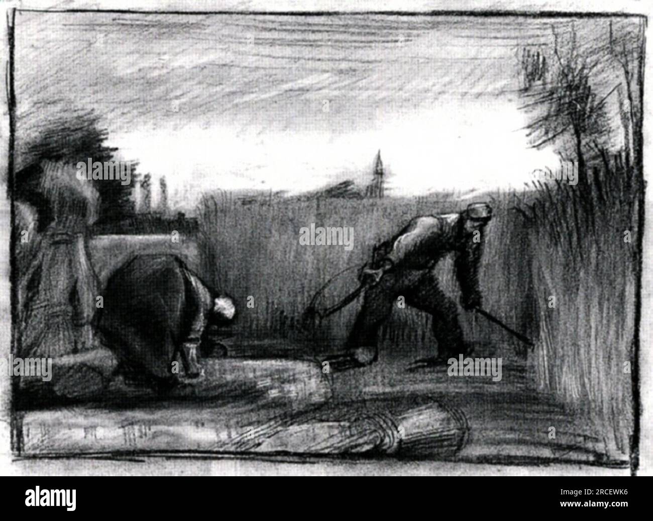 Wheat Field with Mower and a Stooping Peasant Woman 1885; Nunen ...