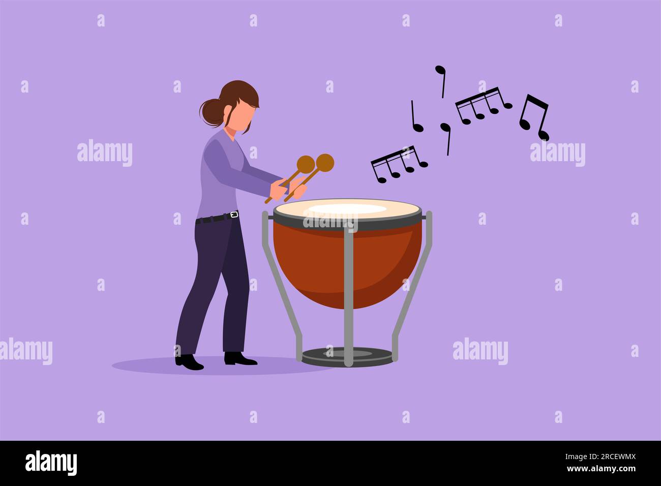 Business flat drawing female percussion player play on timpani. Woman ...