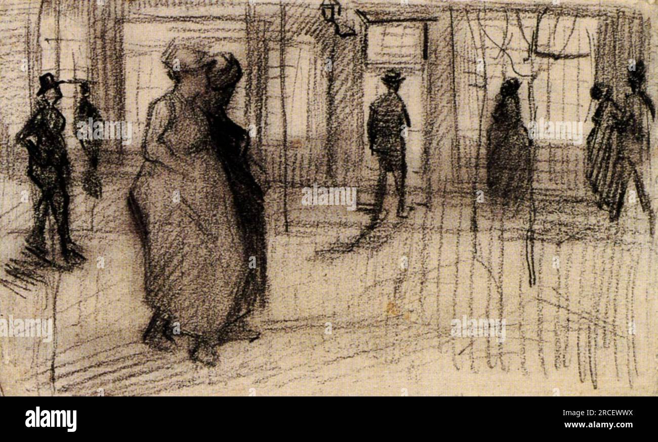 People Walking on a Street in the Evening 1886; Paris, France by ...