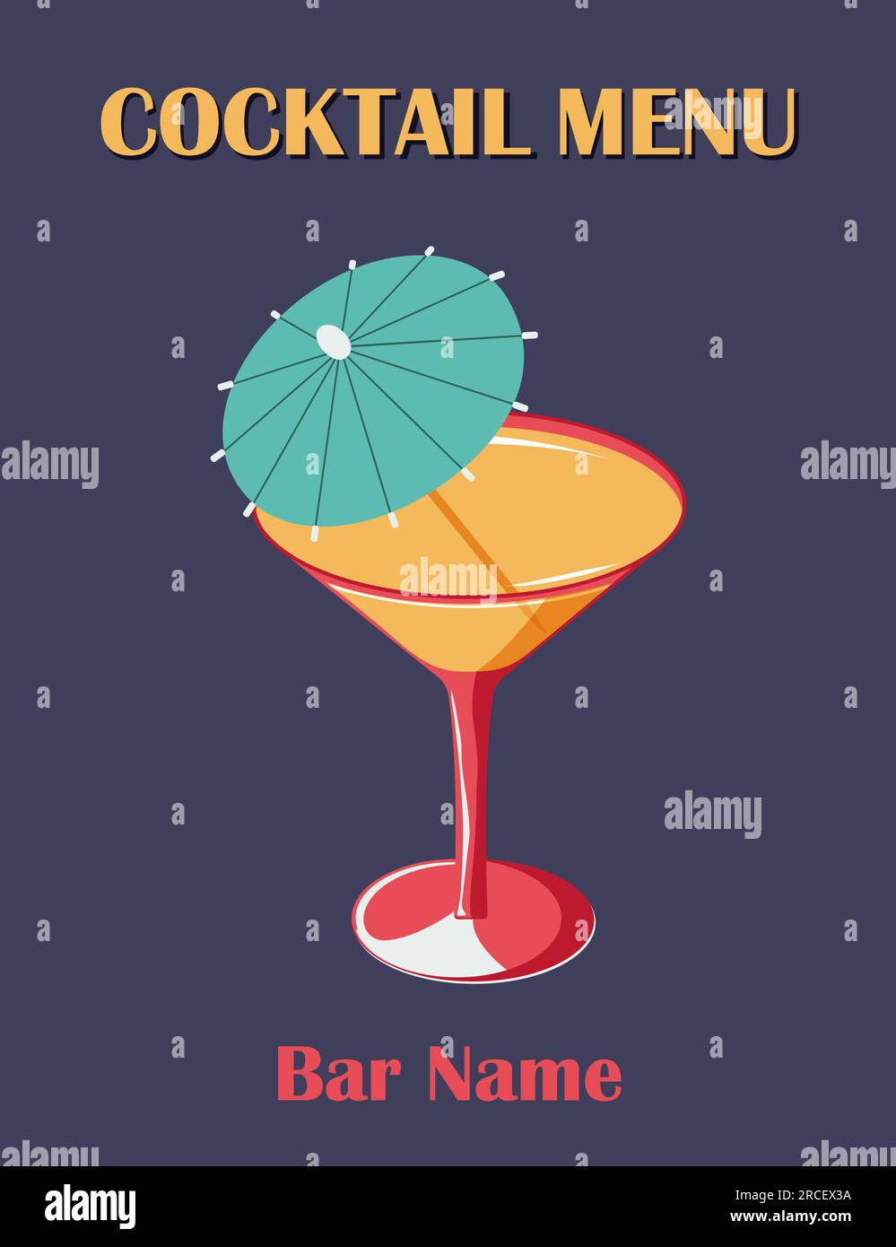Cocktail menu in flat vintage style. Vector. Menu on a blue background ...