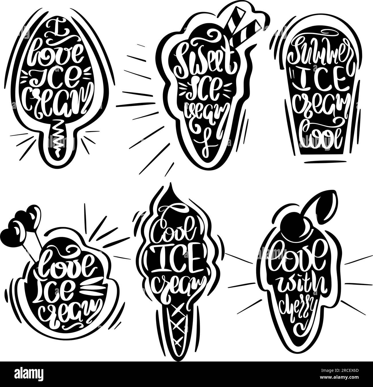 Handwritten lettering ice cream set. Summer ink typographic design on ...