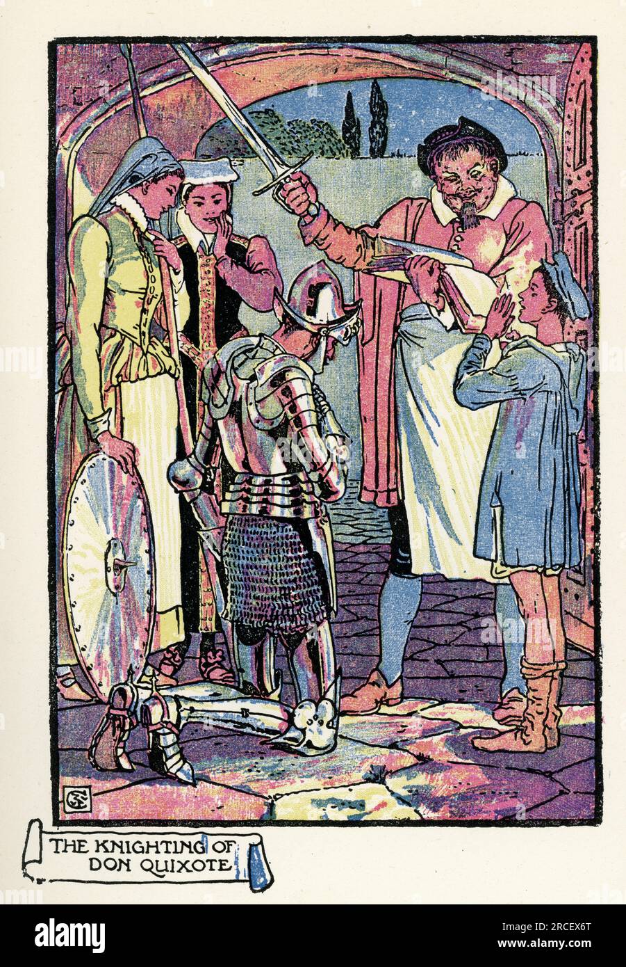 Don Quixote of la Mancha, the knighting of Don Quixote, by Walter Crane ...