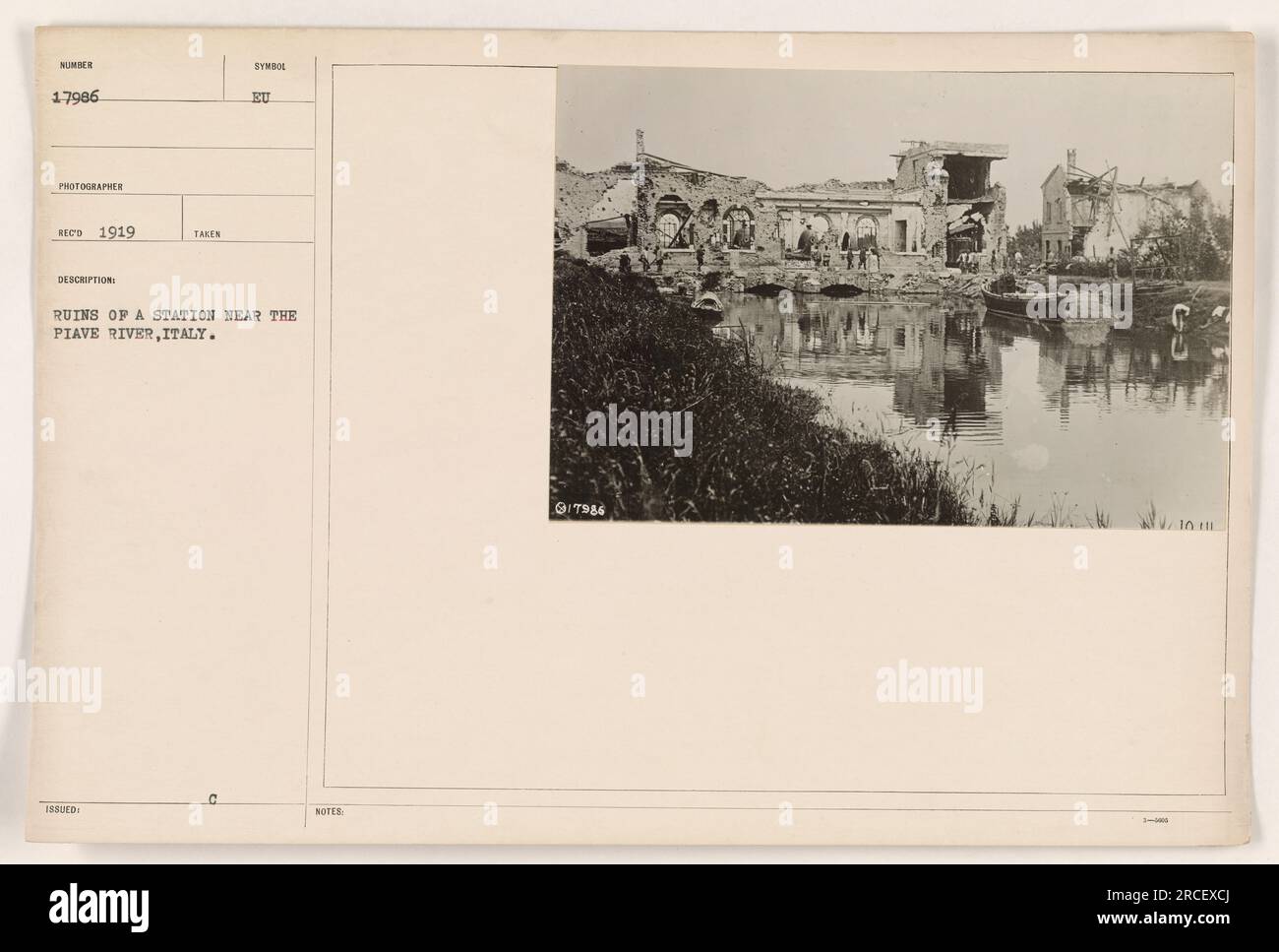 Ruins of a train station near the Piave River in Italy, photographed in ...