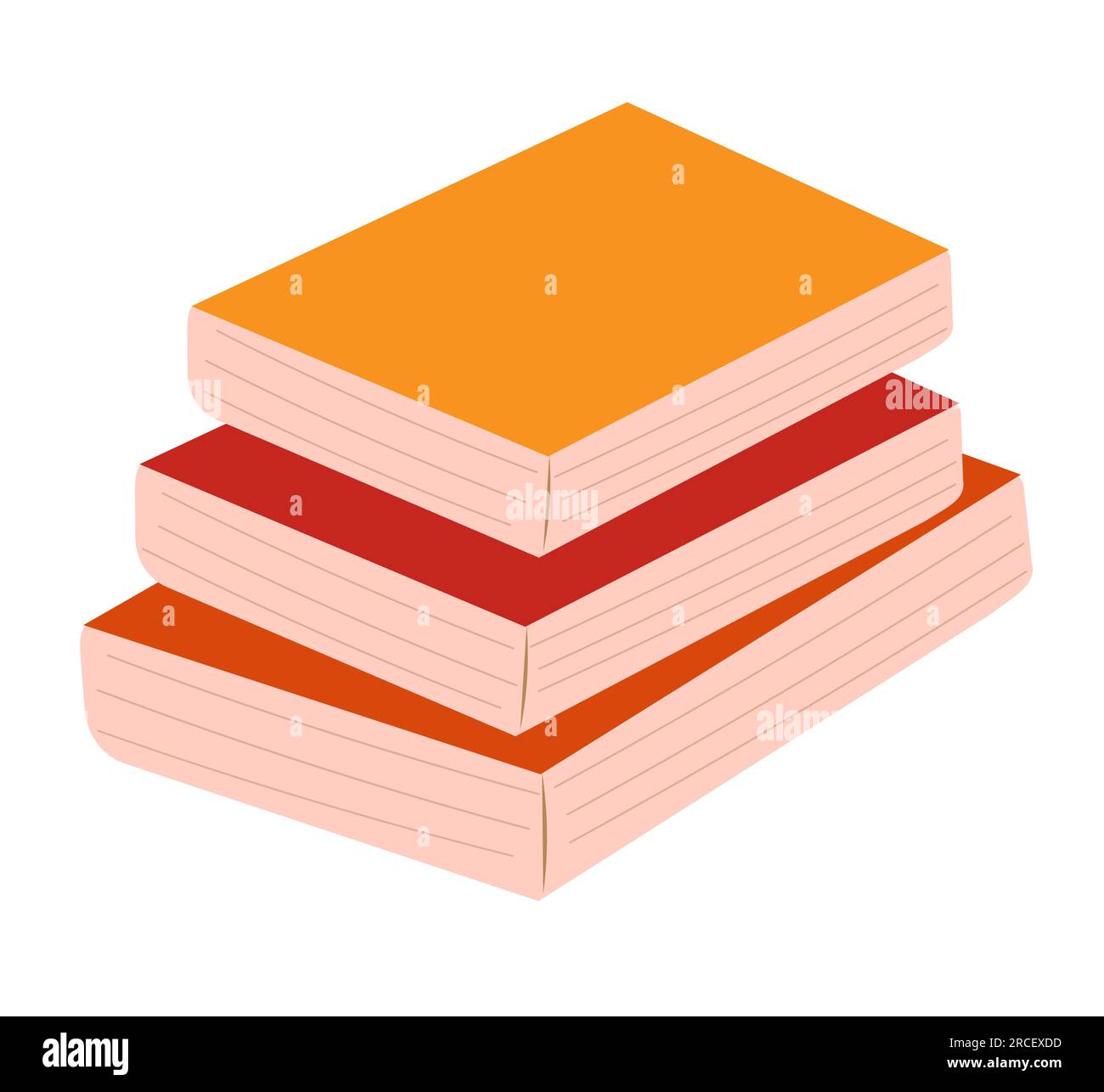Stack of orange and red books on white background. Vector flat ...