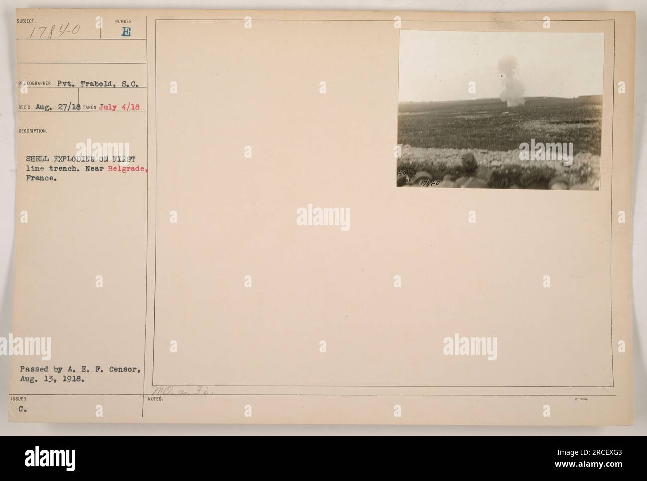 A shell explodes on the first line trench near Belgrade, France. This ...