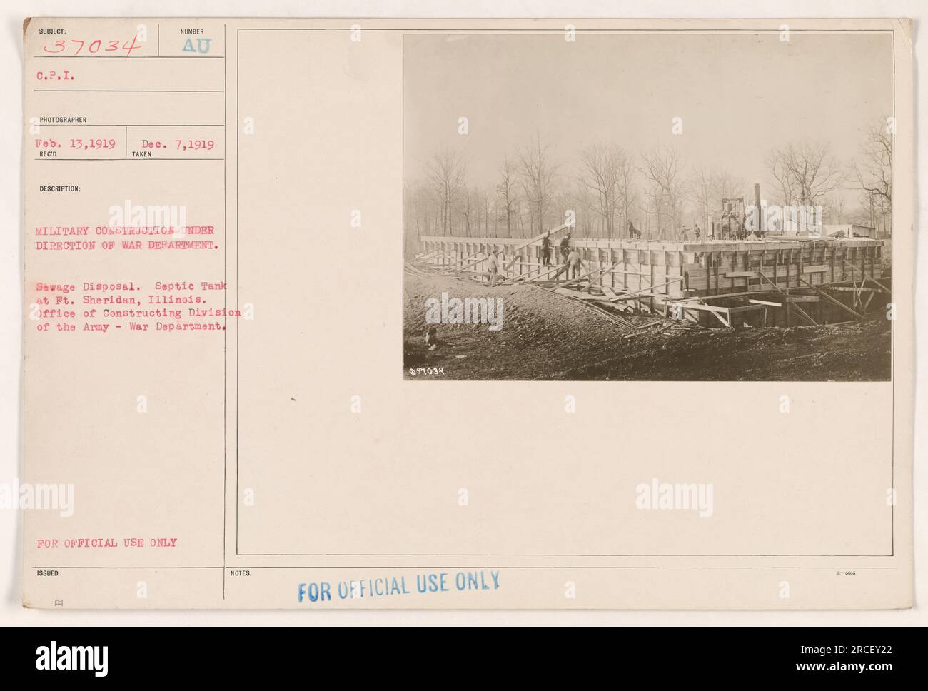"A septic tank being constructed at Fort Sheridan, Illinois under the ...