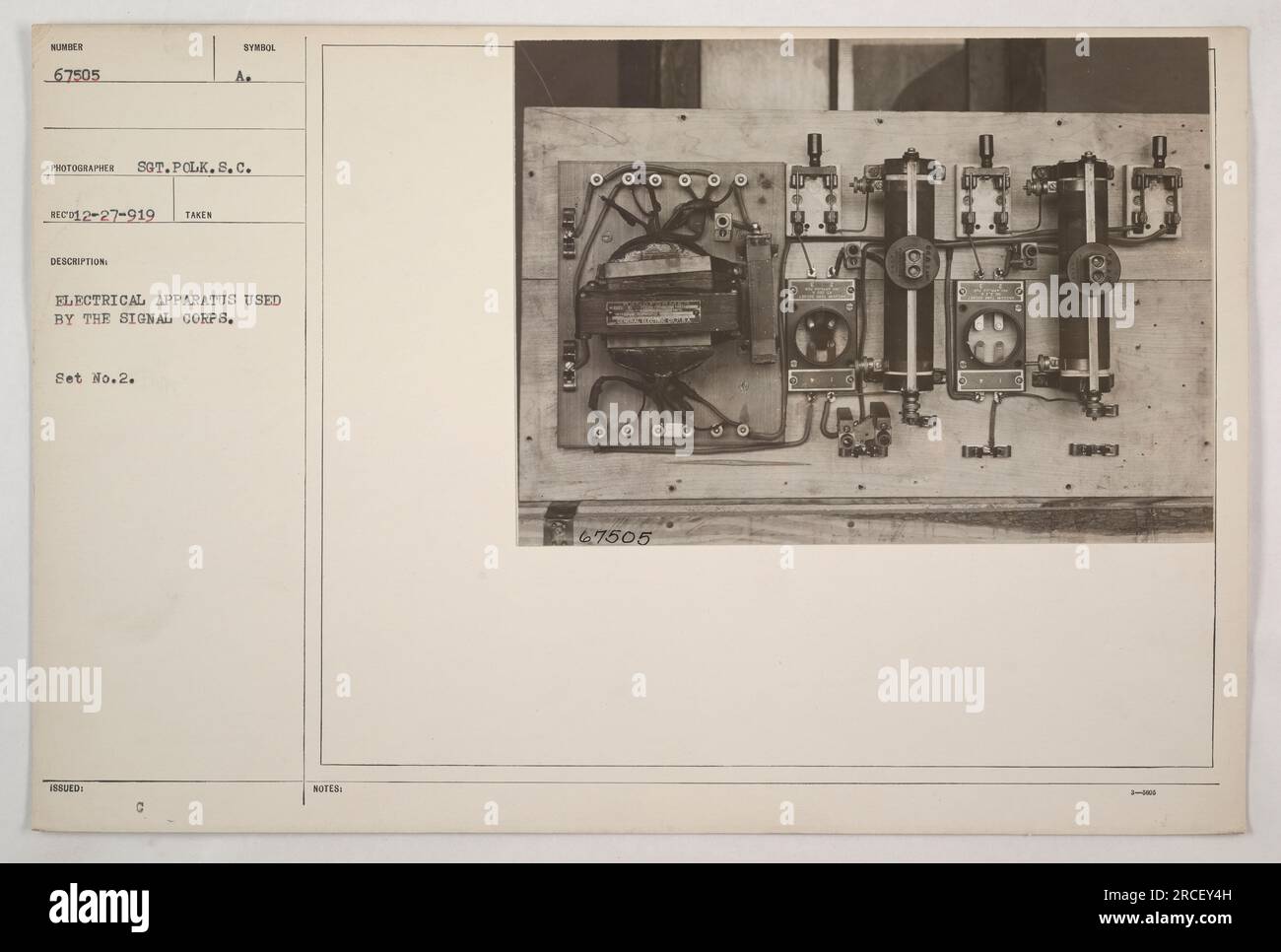 A photograph showing electrical apparatus used by the Signal Corps ...