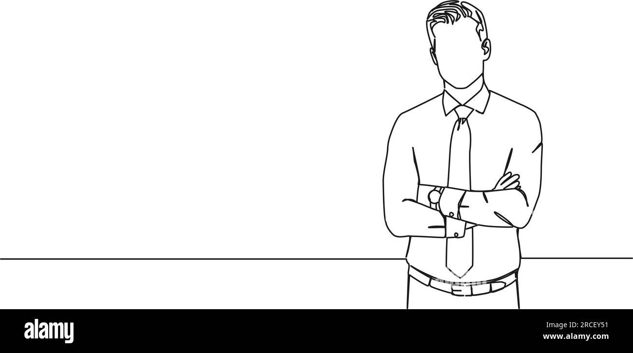 Continuous Single Line Drawing Of Businessman With His Arms Crossed