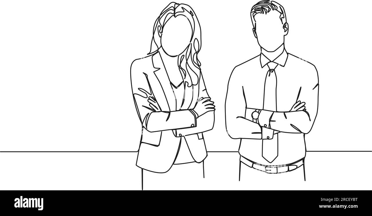 continuous single line drawing of business people, businesswoman and ...