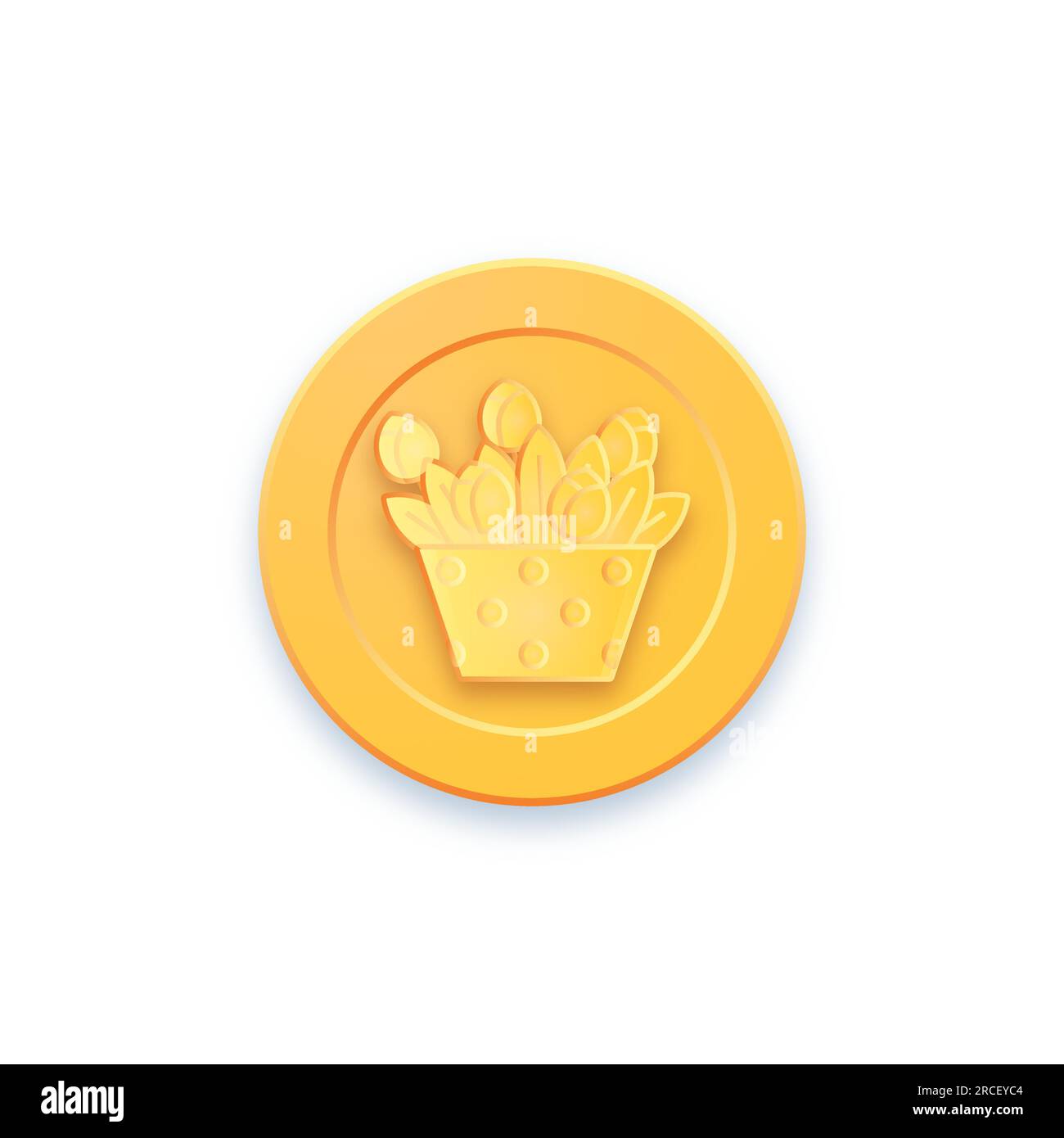 Golden game coin. Coin icon, gold medal. Coin with a basket of flowers ...