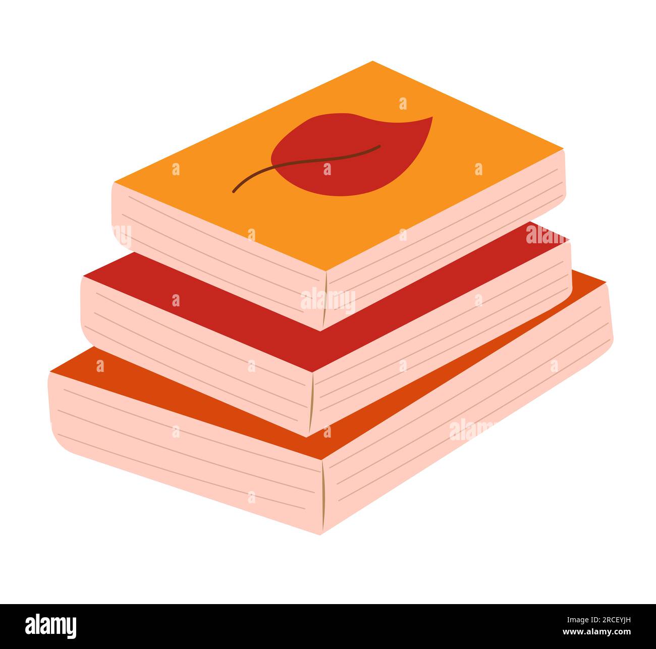 Stack of books with autumn leaf on white background. Autumn reading. Cozy fall. Vector flat ...