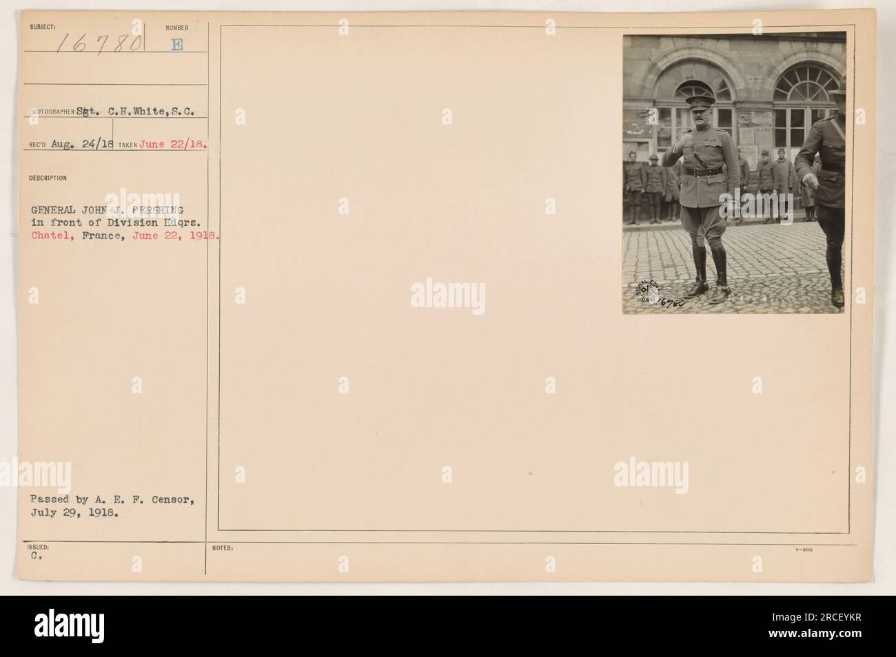 General John J. Pershing standing in front of Division Headquarters in ...