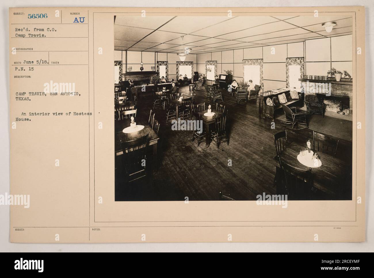 An interior view of the Hostess House at Camp Travis, San Antonio ...