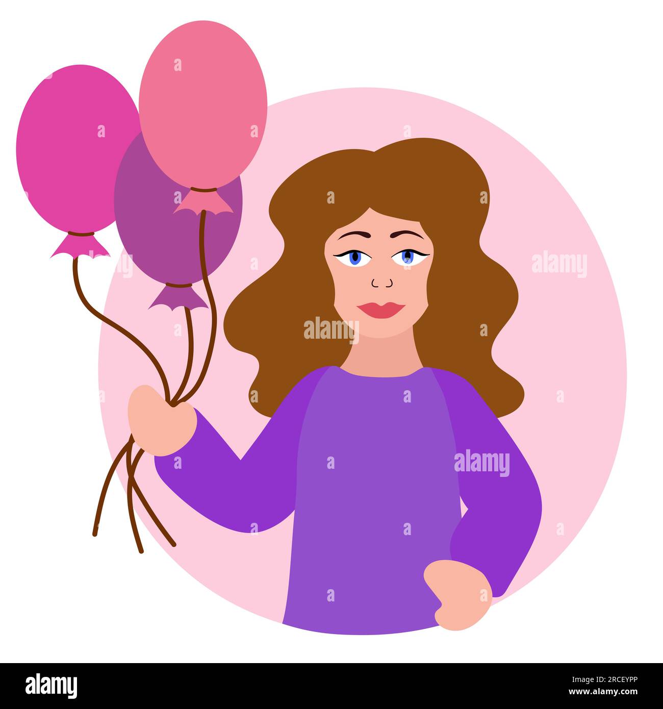 Birthday party woman. Girl holding balloons. Vector flat illustration ...