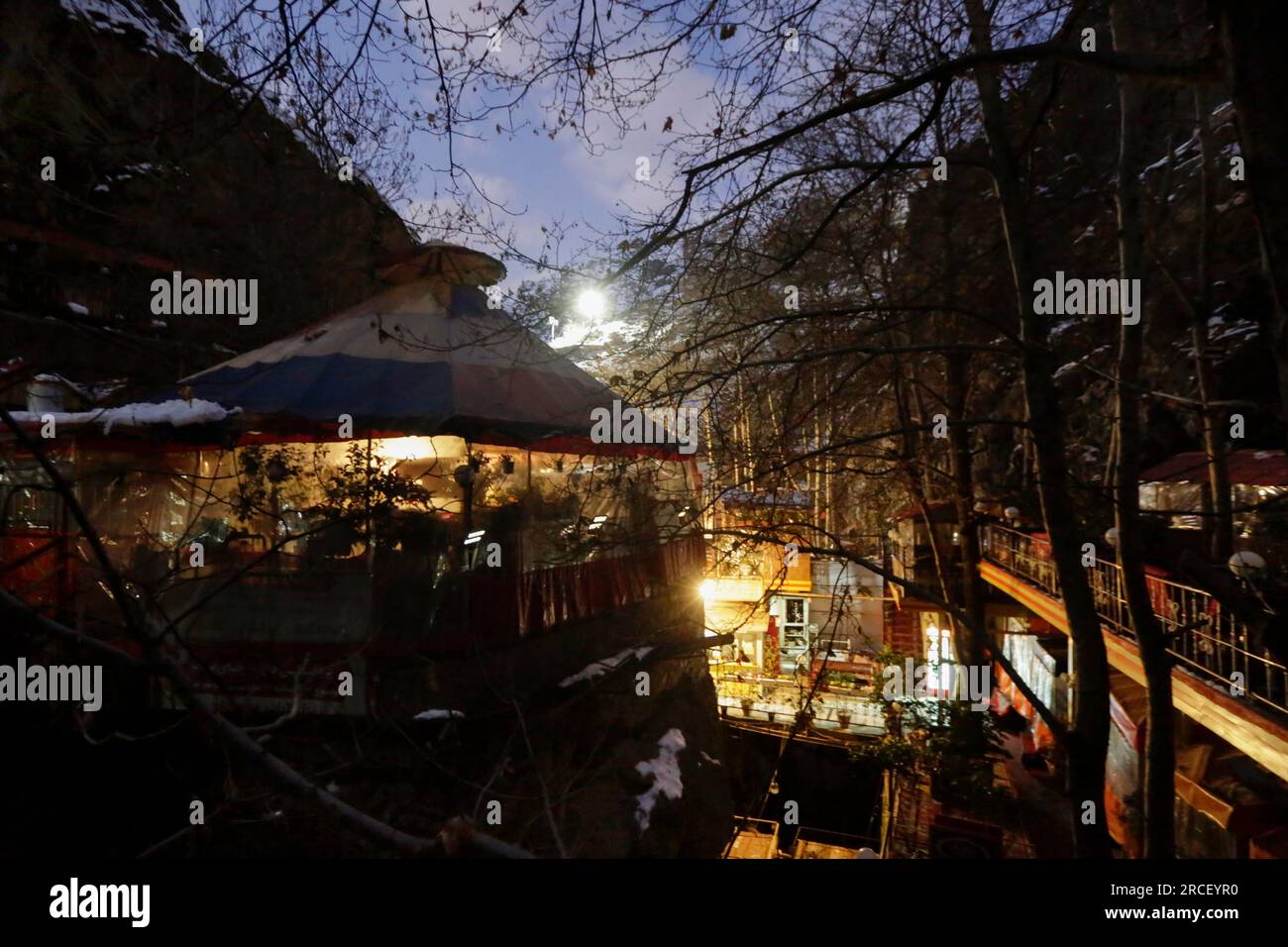 A view of Darband tourist village in the north of Tehran city at ...