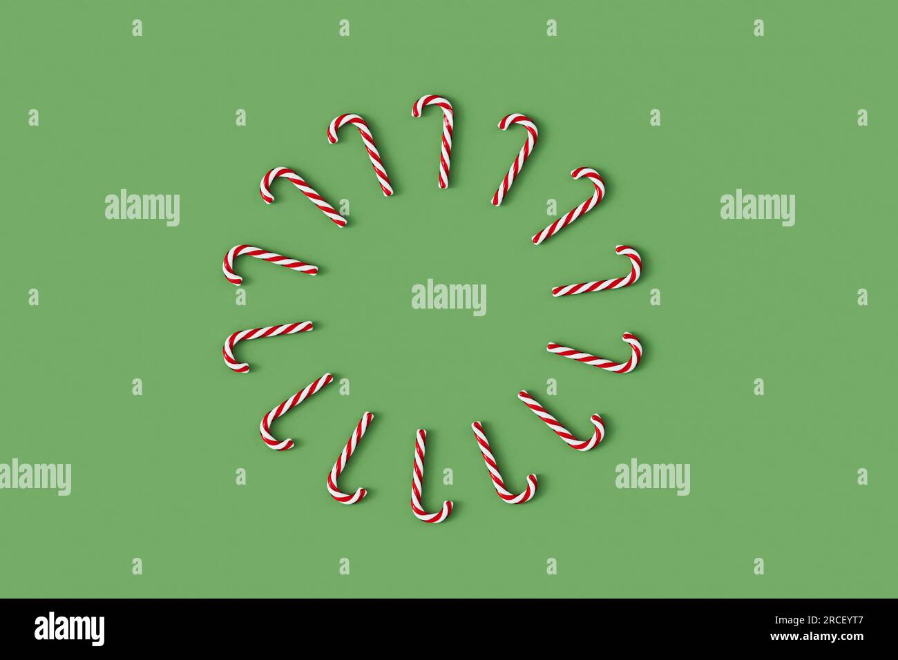 Christmas candy cane sweets in a circle pattern. 3D Rendering Stock ...