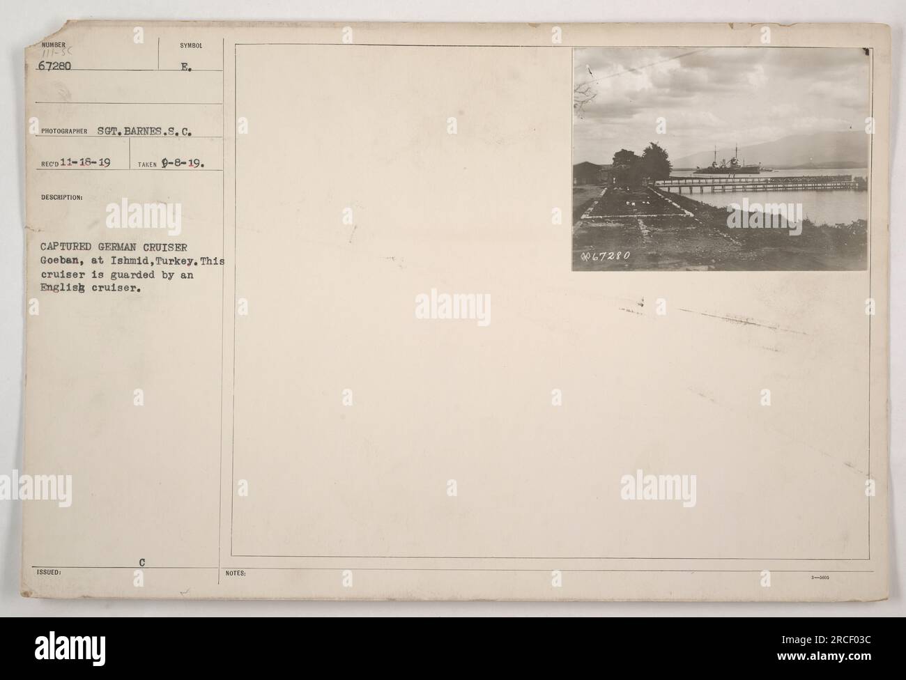 Captured German cruiser, Goeben, is seen at Ishmid, Turkey. The image ...