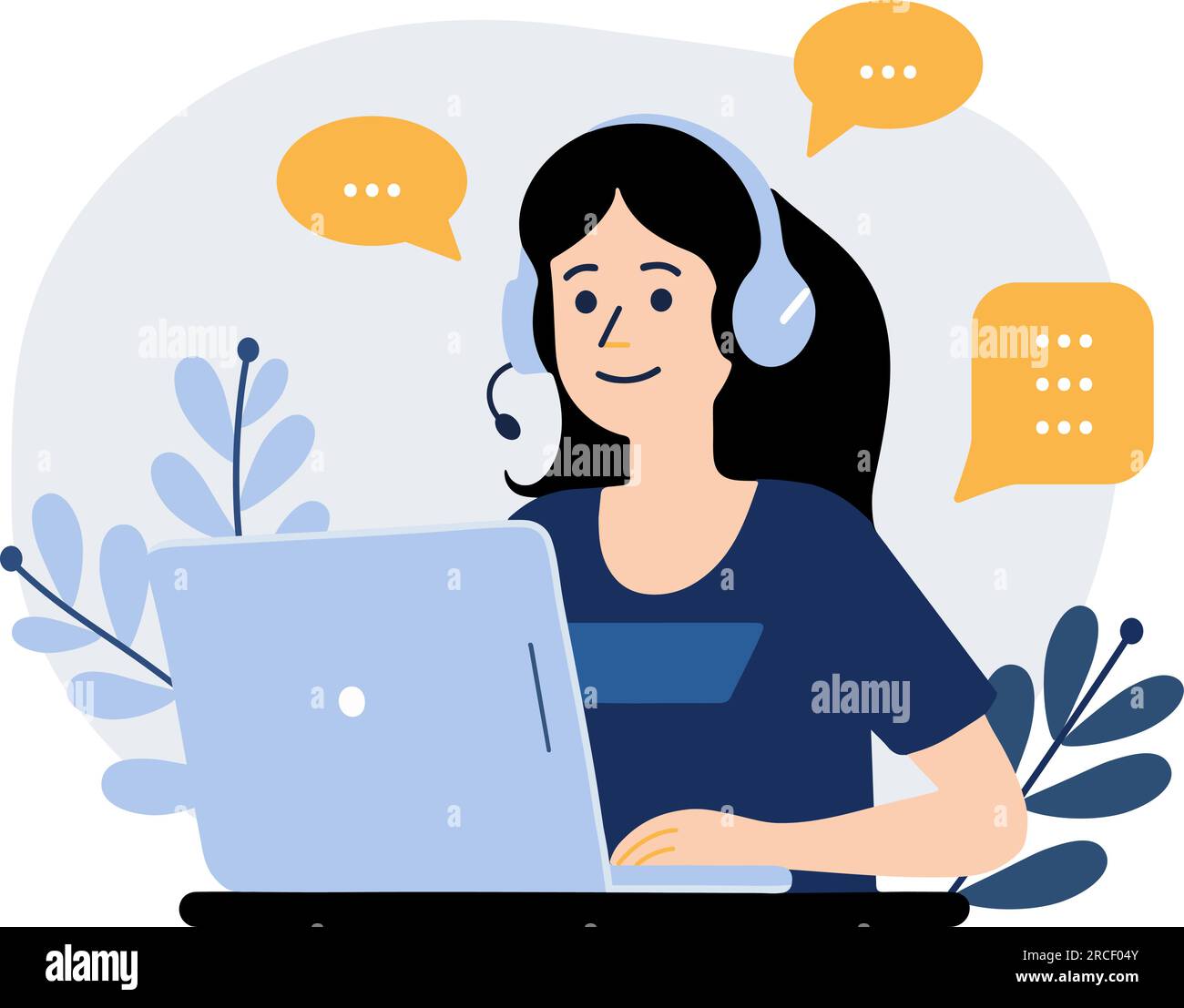 Customer service, online support, call center and operator concept. Woman in headphones with ...