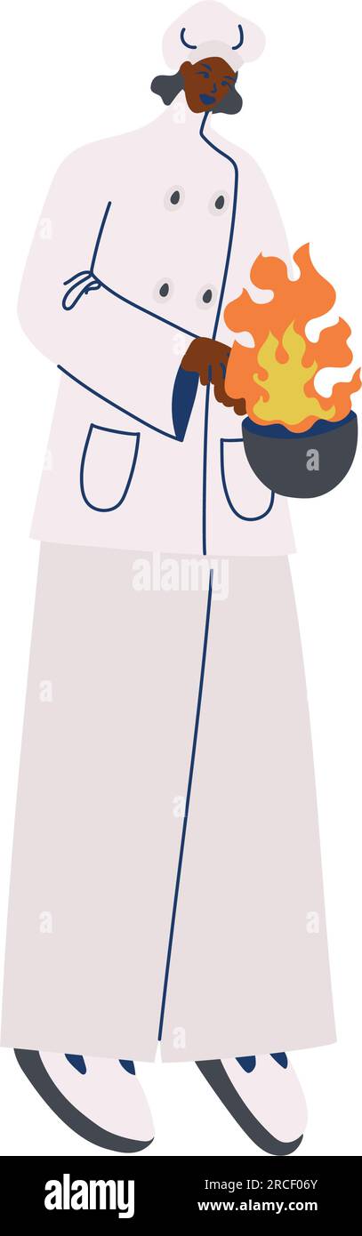 Female chef burns the haute cuisine dish isolated on white background ...