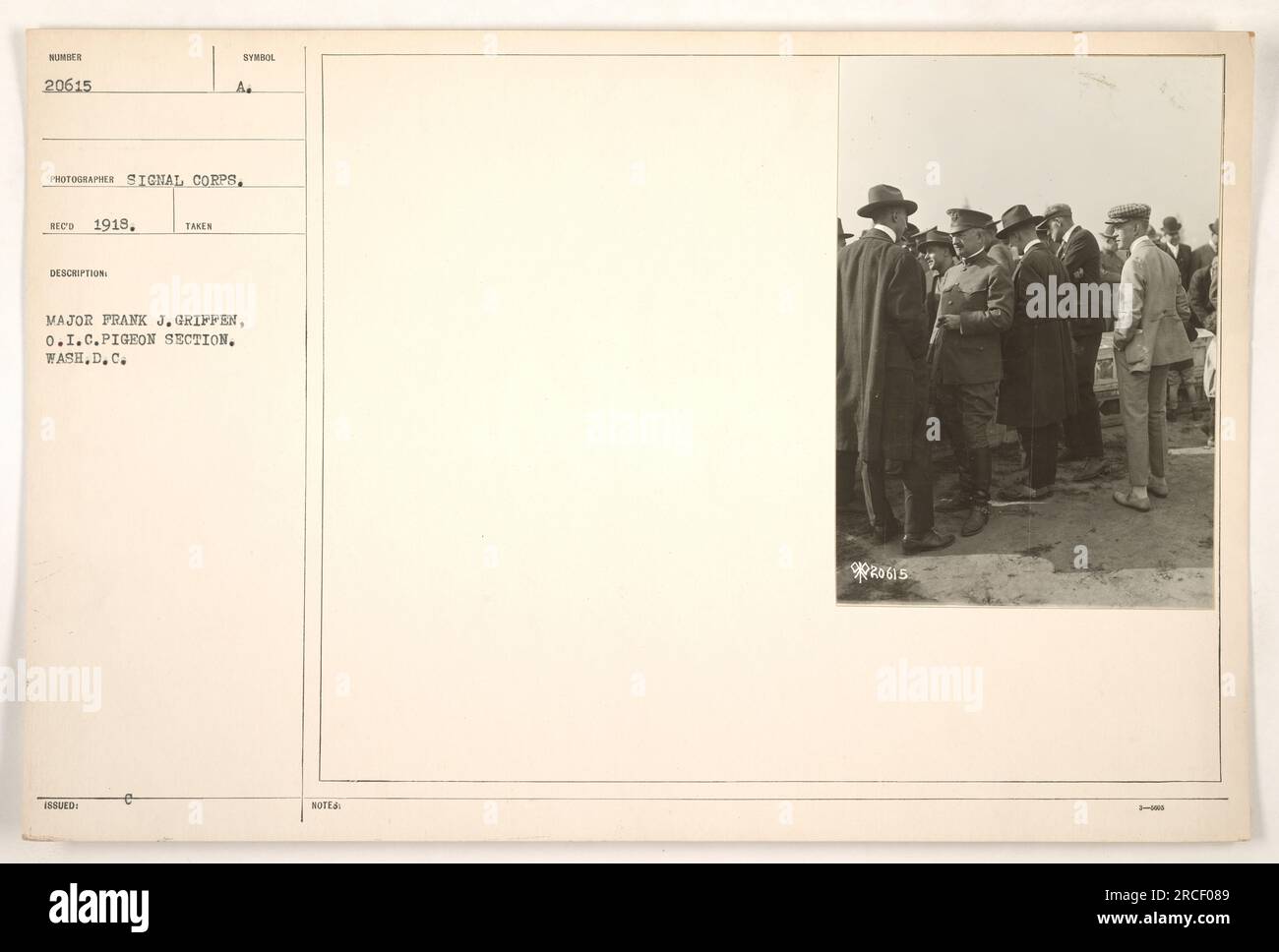 Major Frank J. Griffen, the Officer in Charge of the Pigeon Section ...