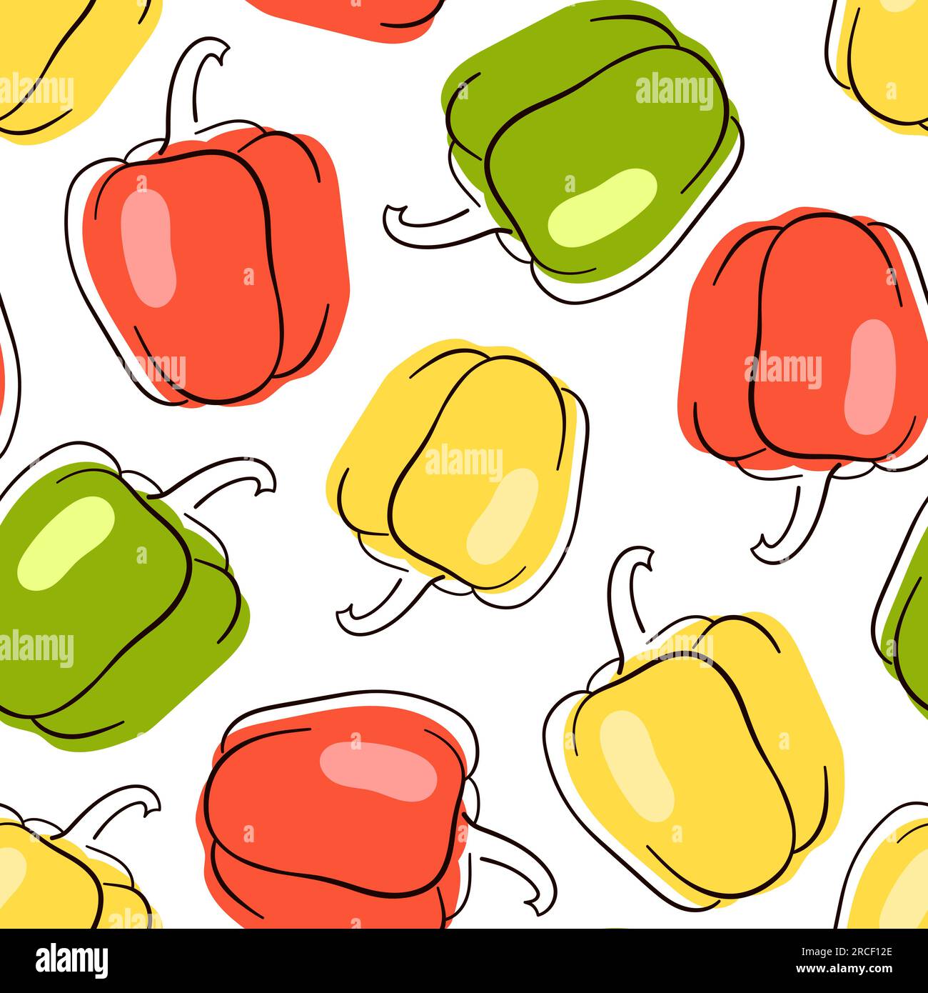 Hand drawn bell peppers in line art flat style. Vector seamless pattern ...