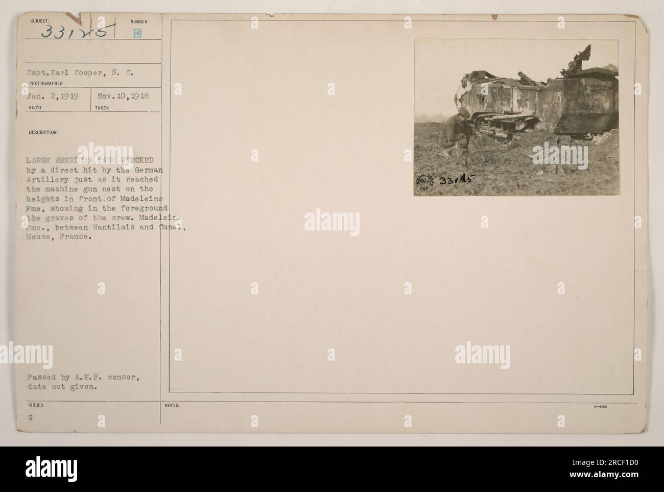 "Photo of Captain Earl Cooper, Signal Corps, capturing the aftermath of ...