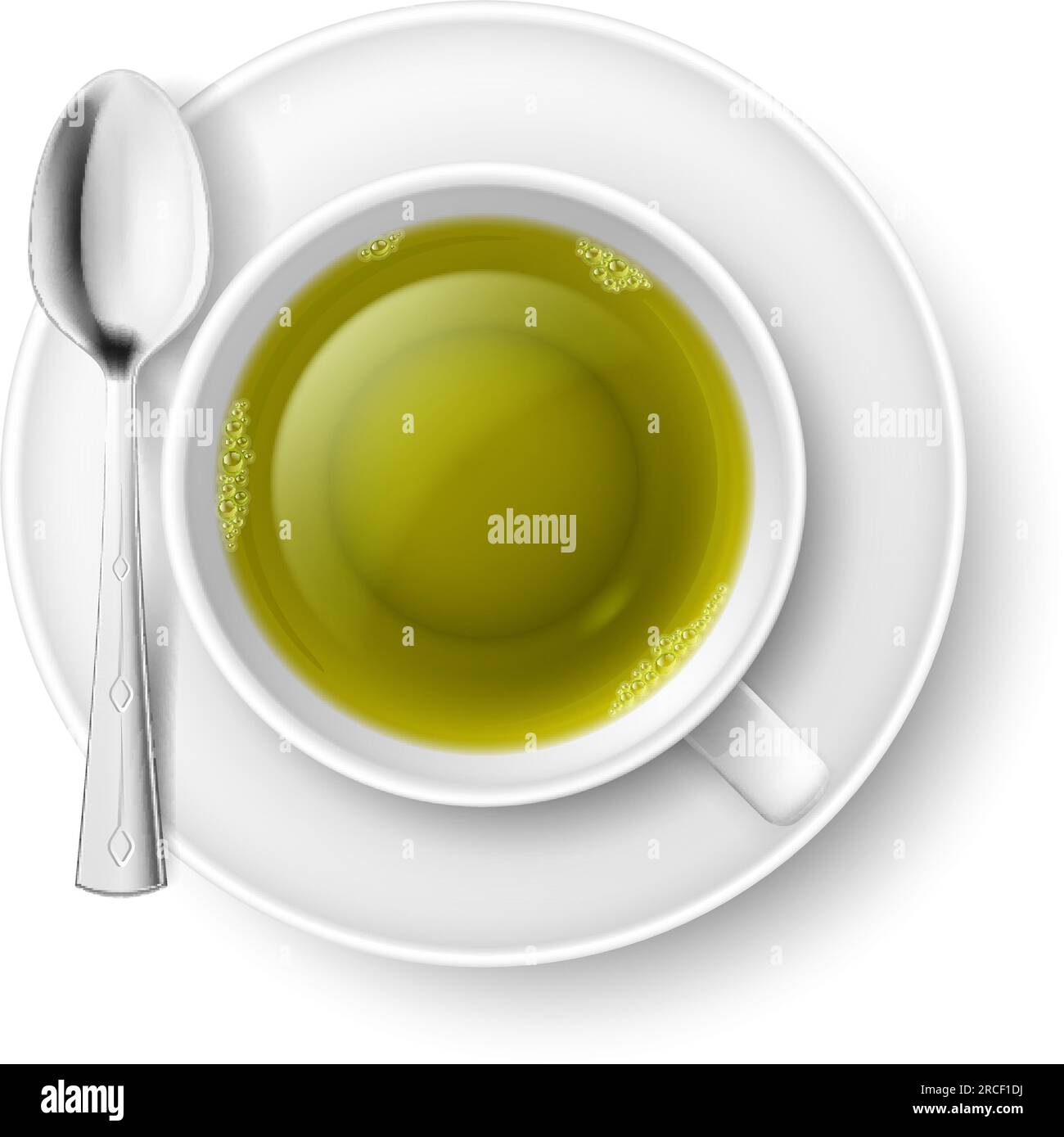 Cup of green tea with spoon over white background Stock Vector Image ...