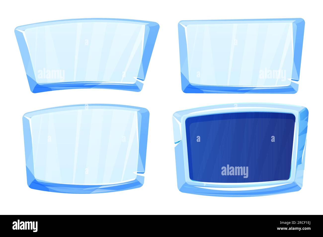 Ice button, frozen frame, level menu in cartoon style isolated on white ...